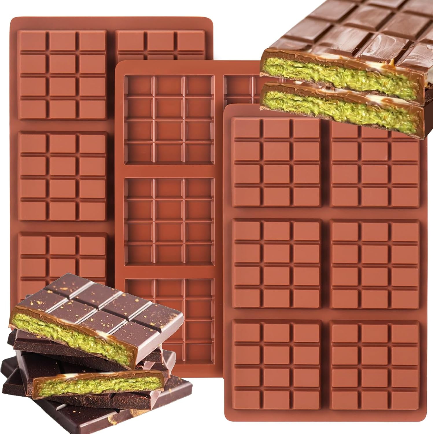 Chocolate Bar Mold Deep, 3Pcs Square Thick Chocolate Bar Mold Silicone ...