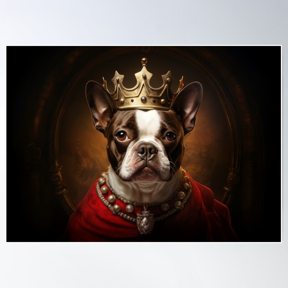Chocolate Boston Terrier King Dog With Crown Poster, Wall Art, 8x12 ...