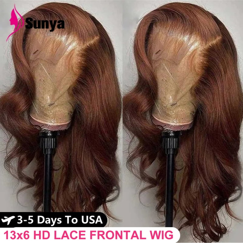 Chocolate Brown 13x6 HD Lace Front Human Hair Wigs For Women Brazilian ...