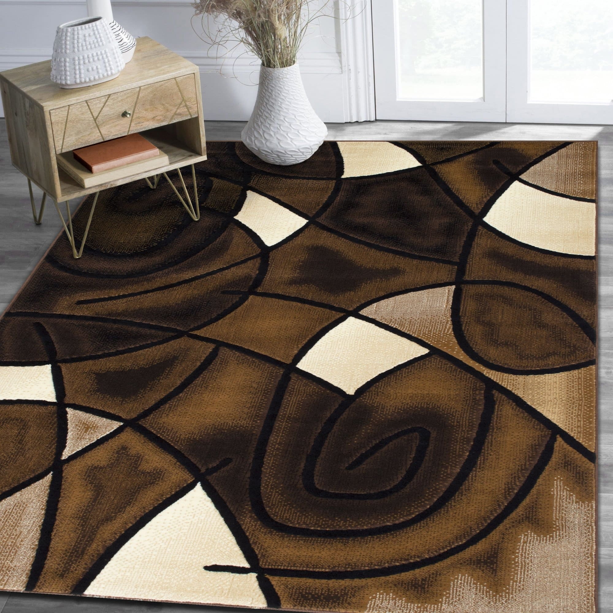 Chocolate Brown/Beige/Mocha/Black/Abstract Area Rug Modern Contemporary ...