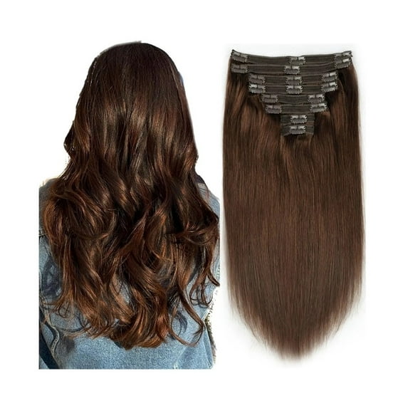 Chocolate Brown Extensions Clip in #4 Real Human Straight Real Hair ...