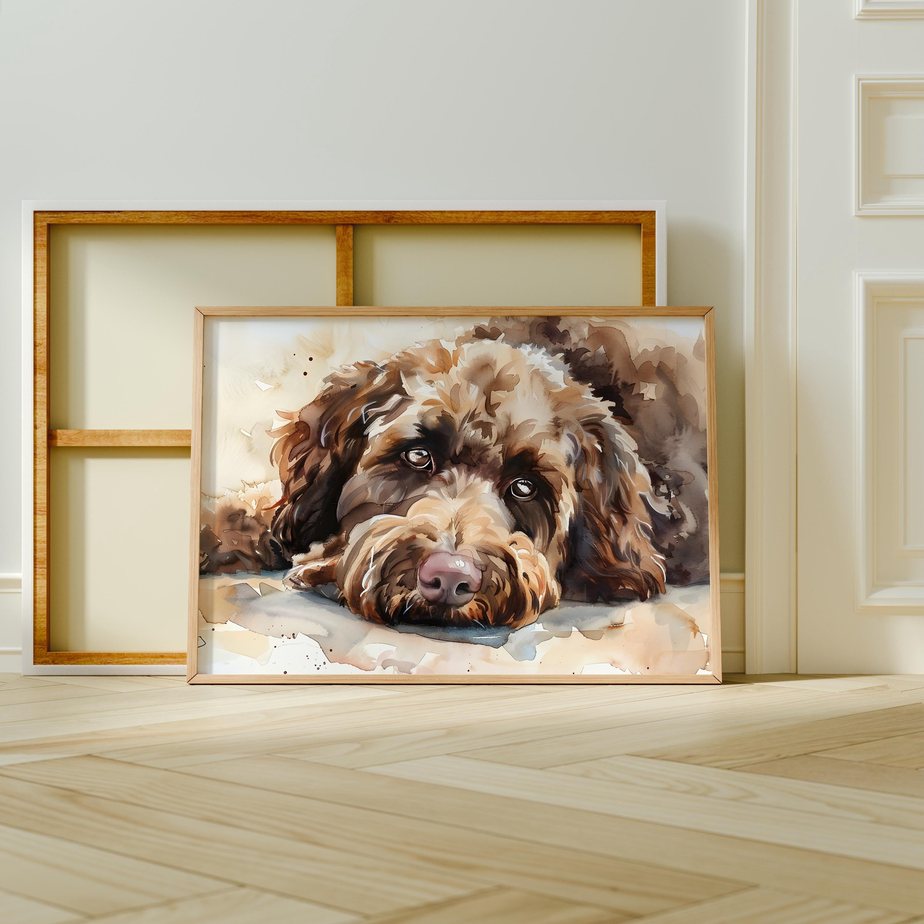 Chocolate Brown Golden Doodle Print Dog Lover Wall Art UNFRAMED PAPER ...