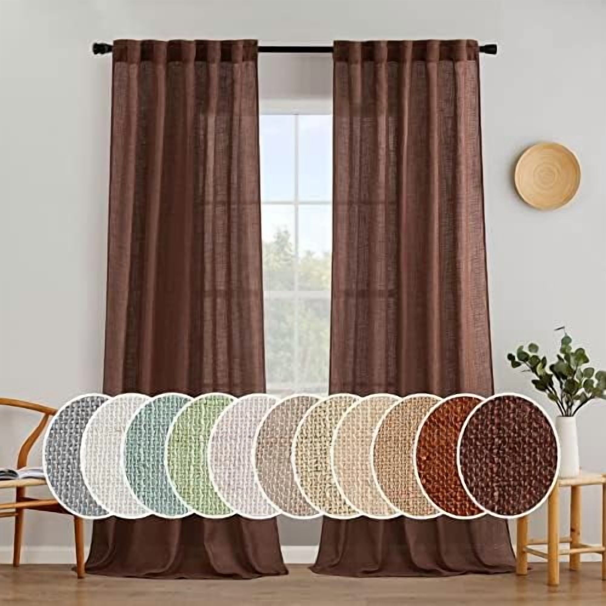 Chocolate Brown Linen Curtains 96 Inch Long for Bedroom Living Room ...