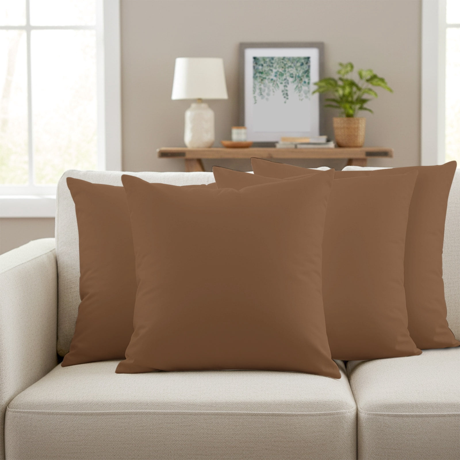 Chocolate Brown Pillow Covers Set of 4, Brown Solid Background Autumnal ...