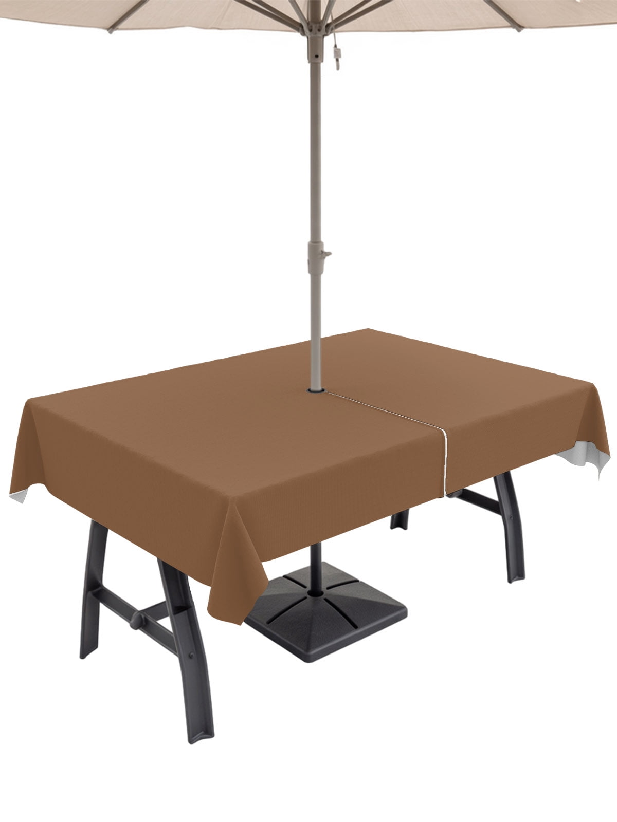 Chocolate Brown Rectangle Outdoor Tablecloth with Umbrella Hole Brown ...