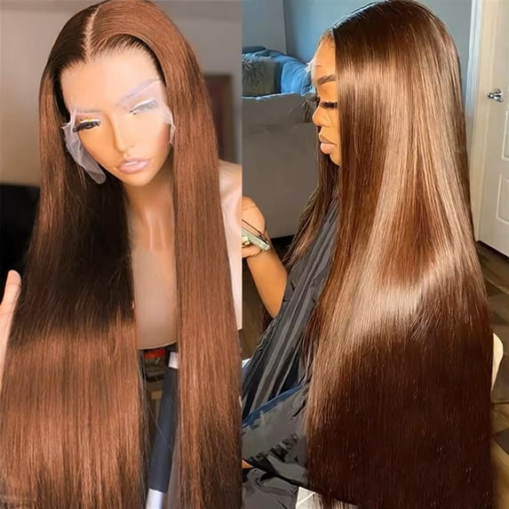 Chocolate Brown Straight Lace Front Wigs 13x6 Transparent Lace Frontal ...