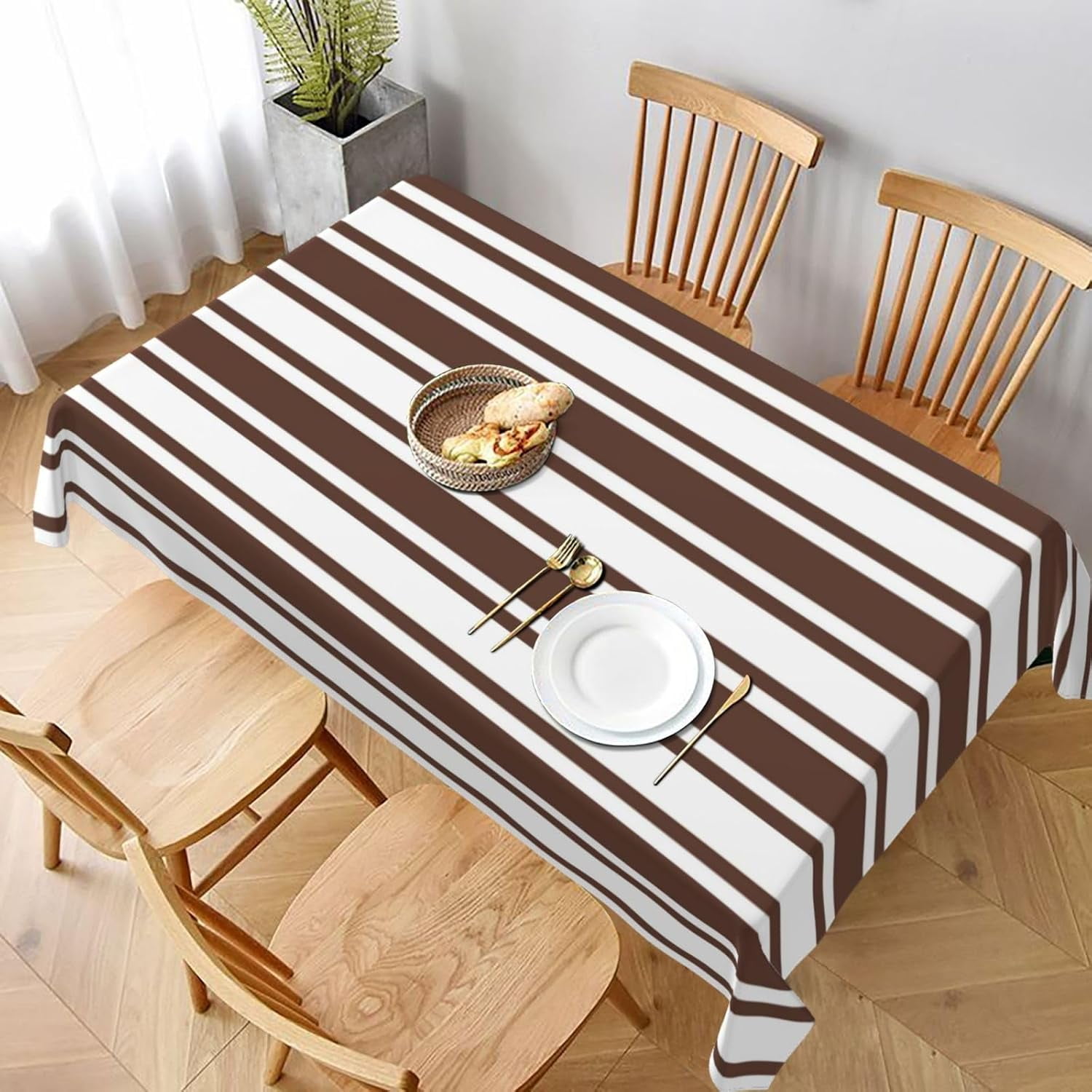 Chocolate Brown and White Candy Stripes Rectangle Table Cloth Soft ...