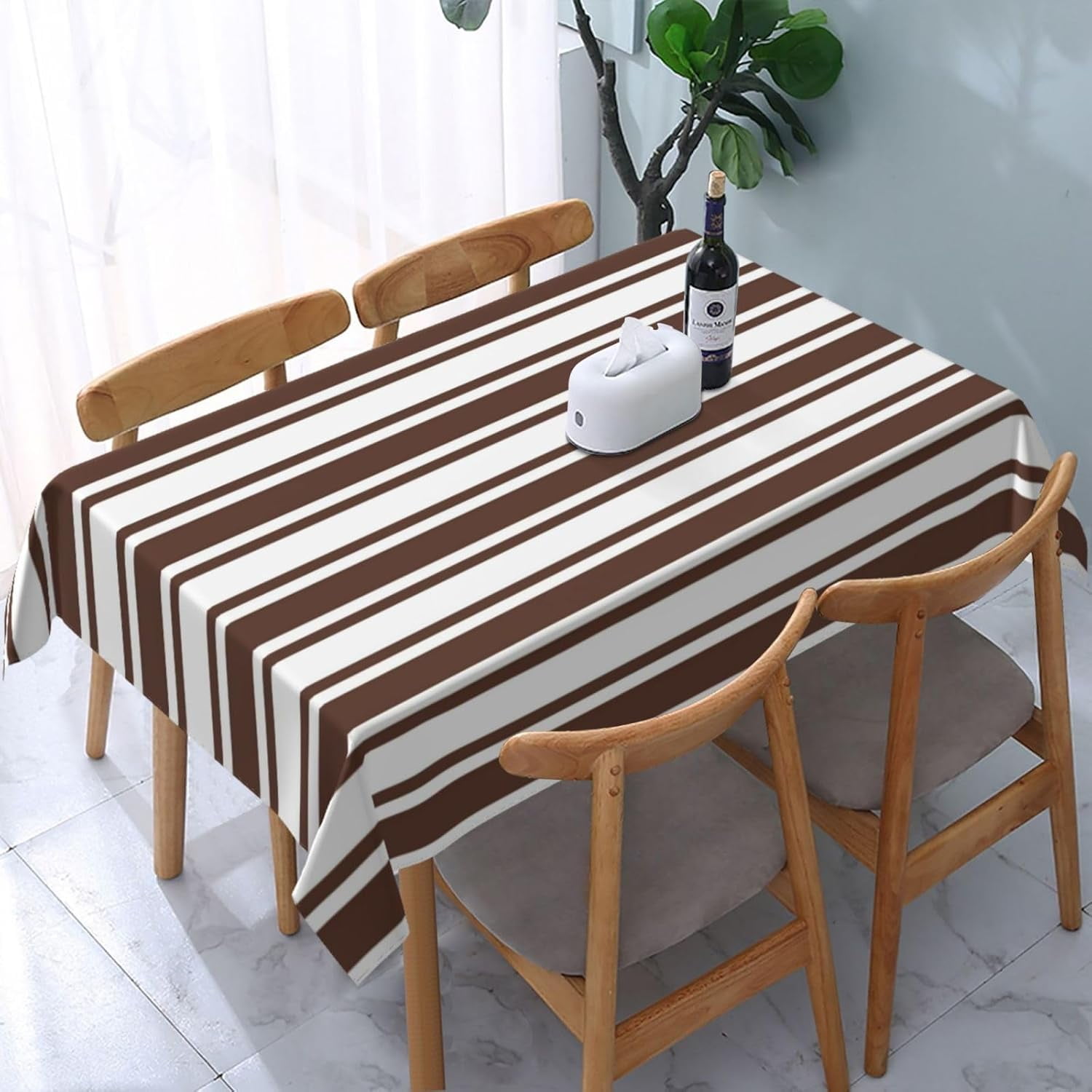 Chocolate Brown and White Candy Stripes Rectangle Table Cloth Soft ...