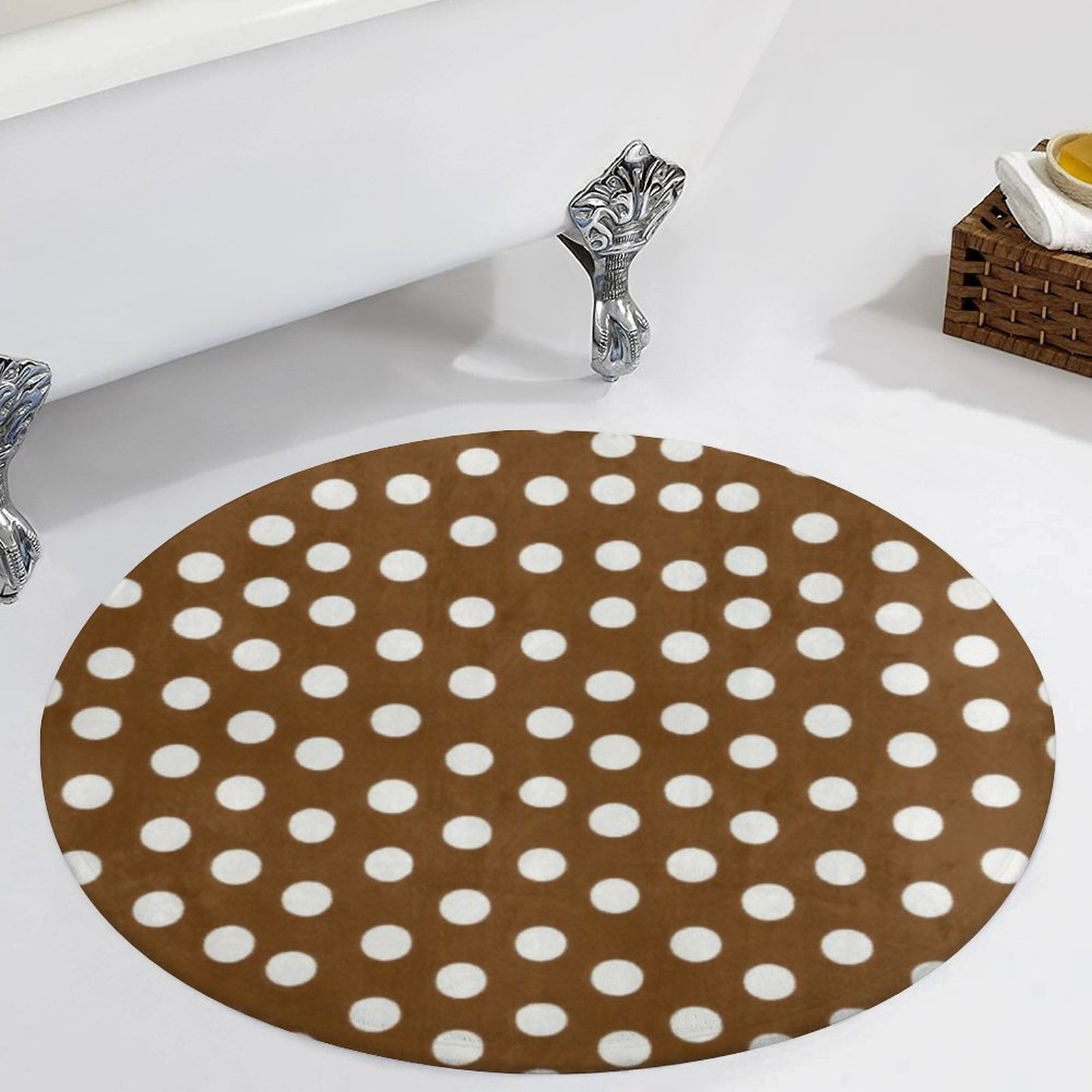 Chocolate Brown with White Polka Dots-1 Area Round Carpet Living Room ...