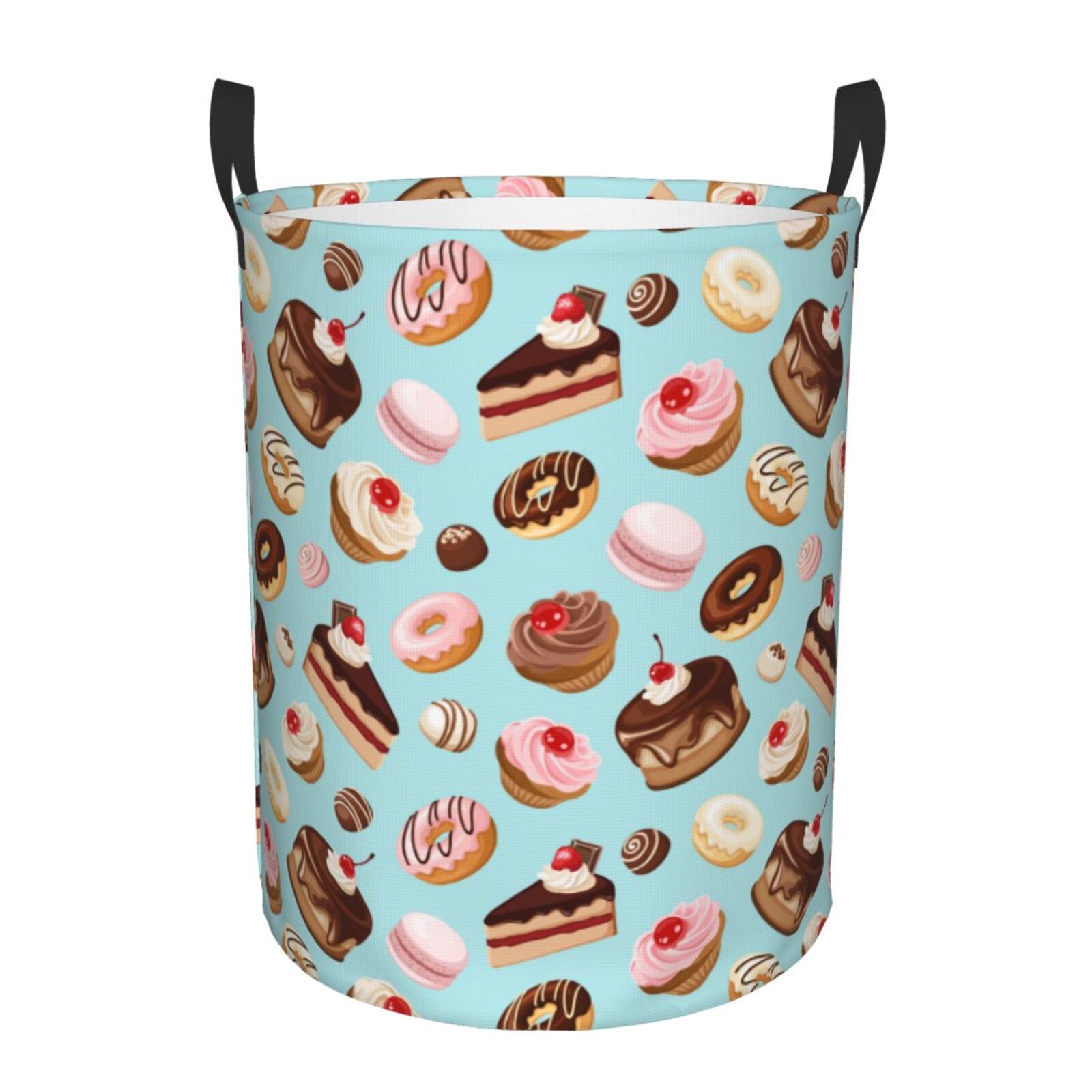 Chocolate Cake Donut Print Round Laundry Basket, Laundry Hamper with ...