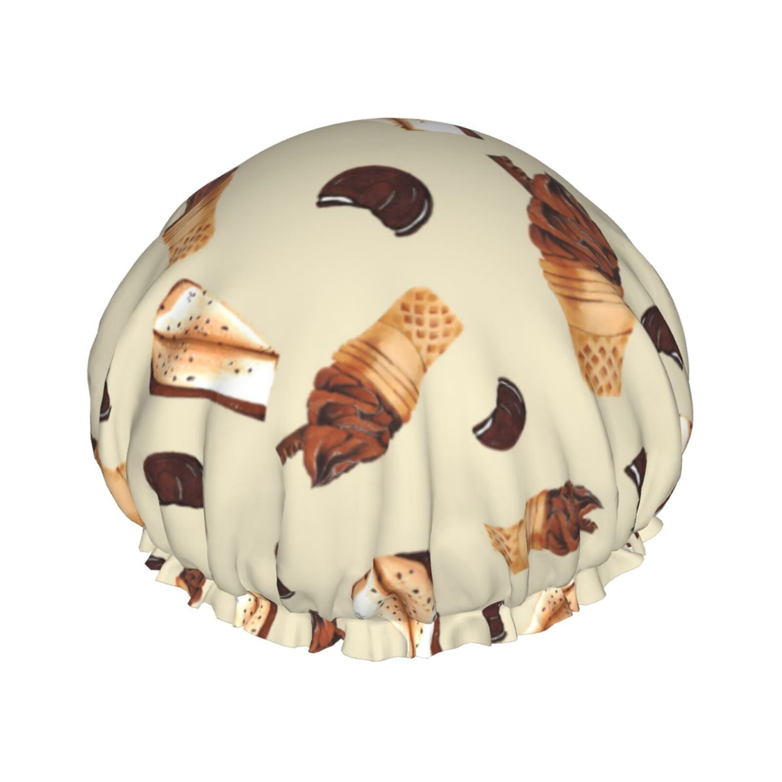 Chocolate Cake Ice Cream Print Shower Cap for Women, Double Waterproof ...