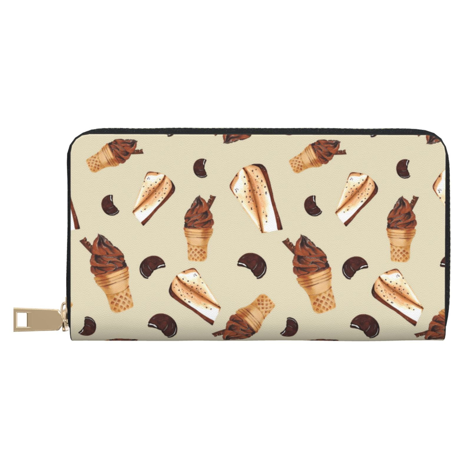 Chocolate Cake Ice Cream Print Wallet Women, Leather Bifold Multi Card ...