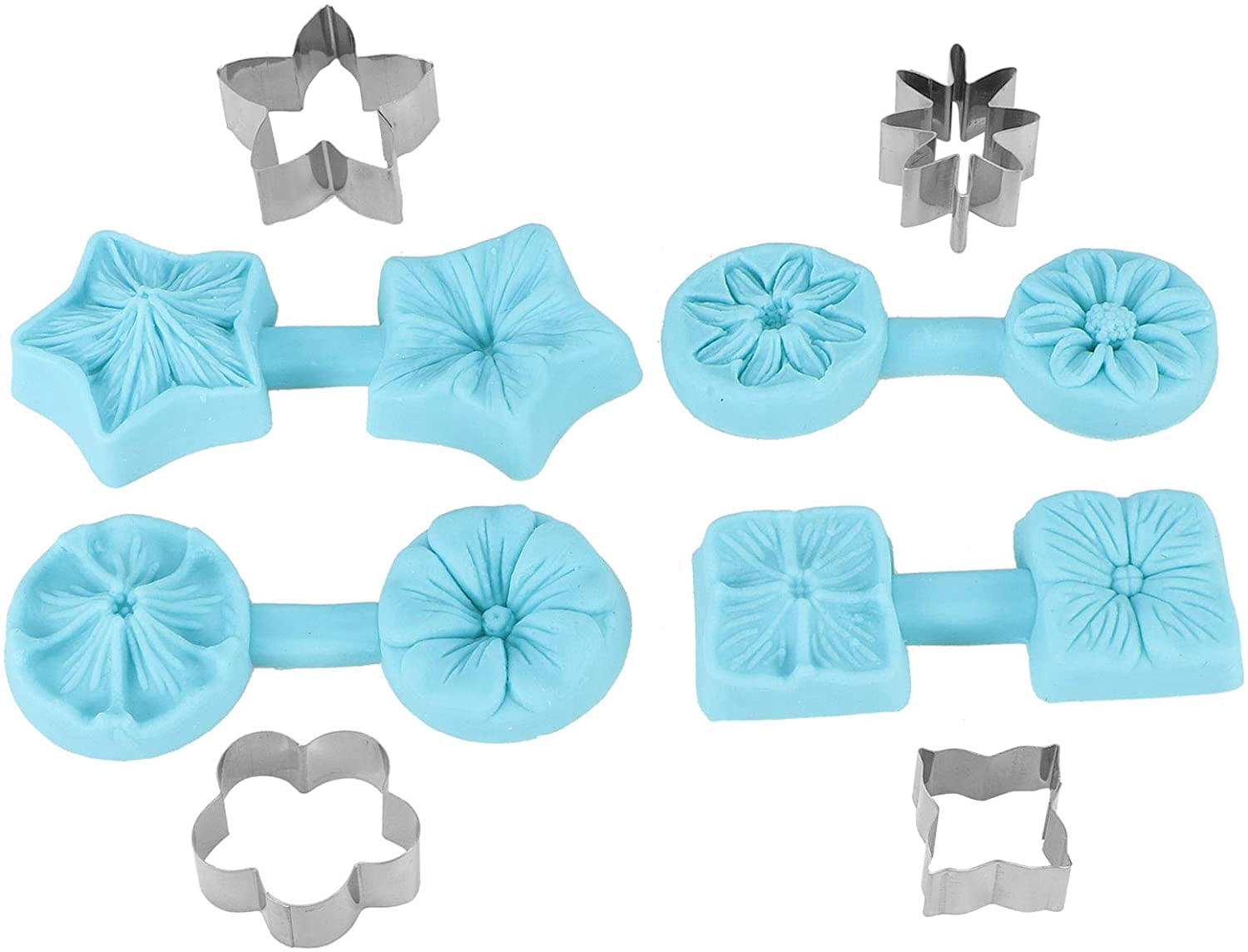 Chocolate Cake Model, 4 Sets Flower Silicone Candy Tray with 4 Cutter ...