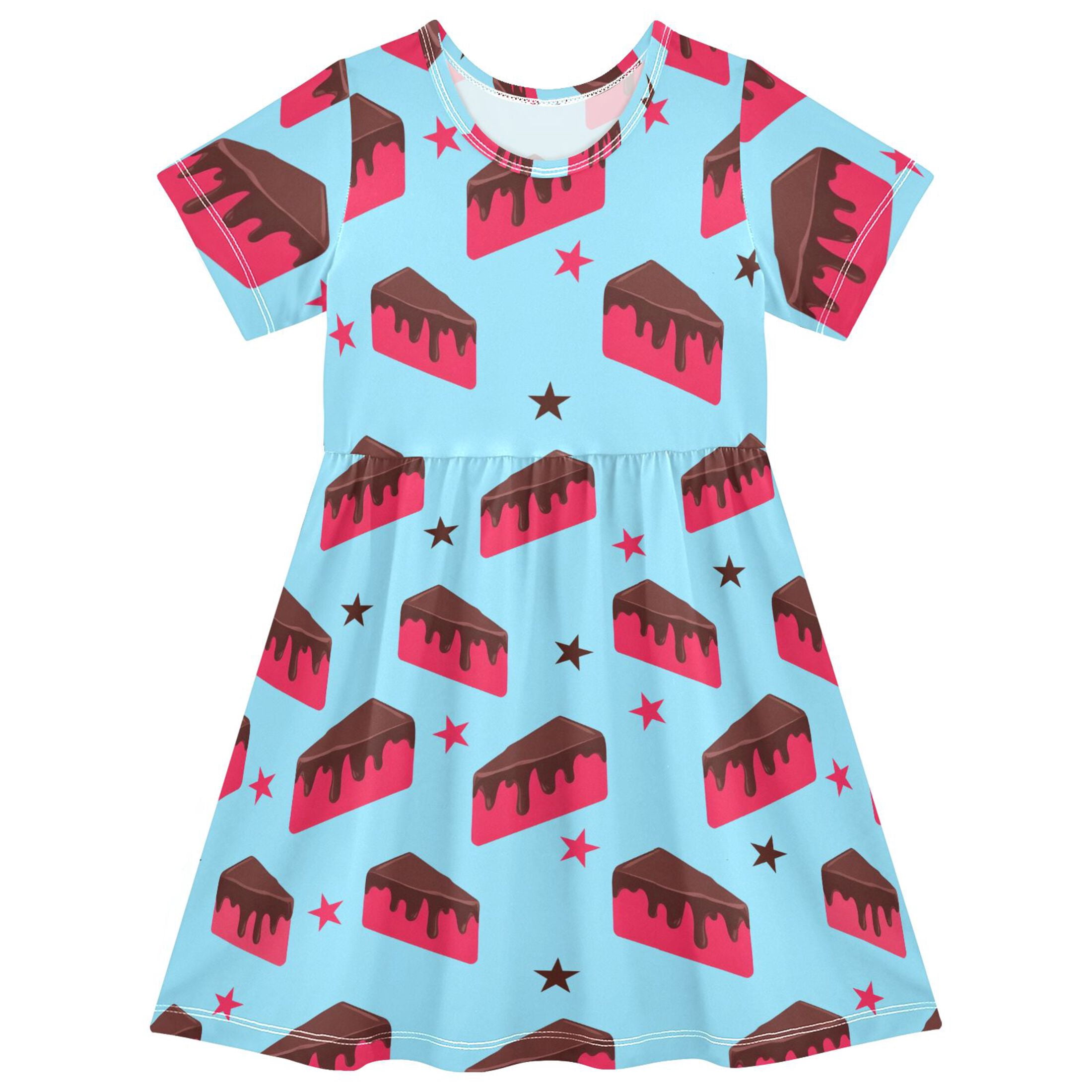 Chocolate Cake Pattern Girls Short Sleeve Dress A Line Sun Protection ...