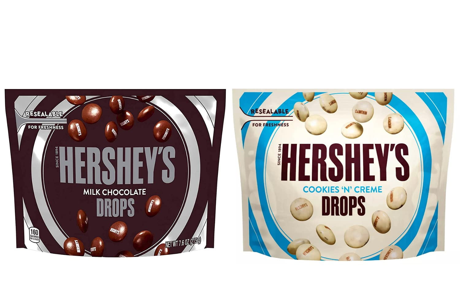 Chocolate Candy Hershey’s Drops in 2 Variety Packs, 1 Bag of 7.6 Oz Milk Chocolate and 1 Bag of ...