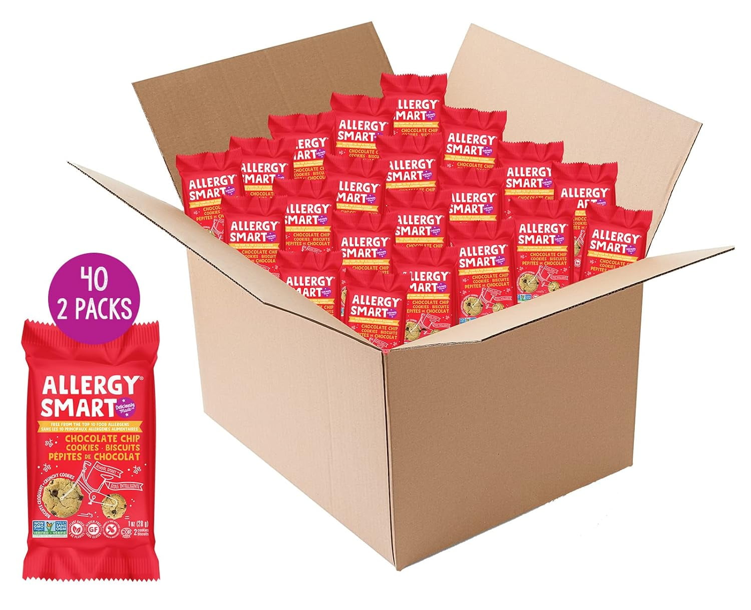 Chocolate Chip Case of 40 1oz packs Cookies Allergy Smart Snack tea ...