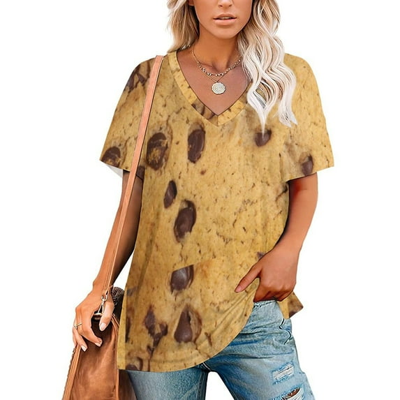 Chocolate Chip Cookie ( Textures ) Lotus Leaf Neck Women'S T-Shirt Cute ...