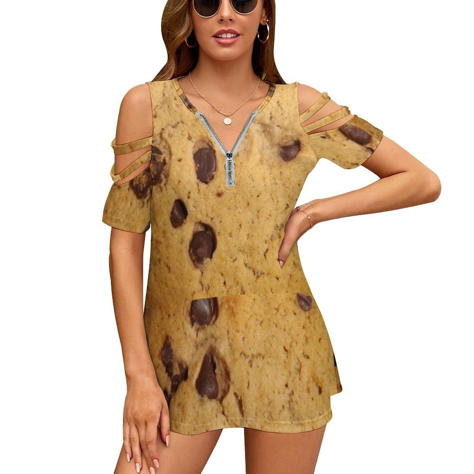 Chocolate Chip Cookie ( Textures ) Lotus Leaf Neck Women'S T-Shirt Cute ...