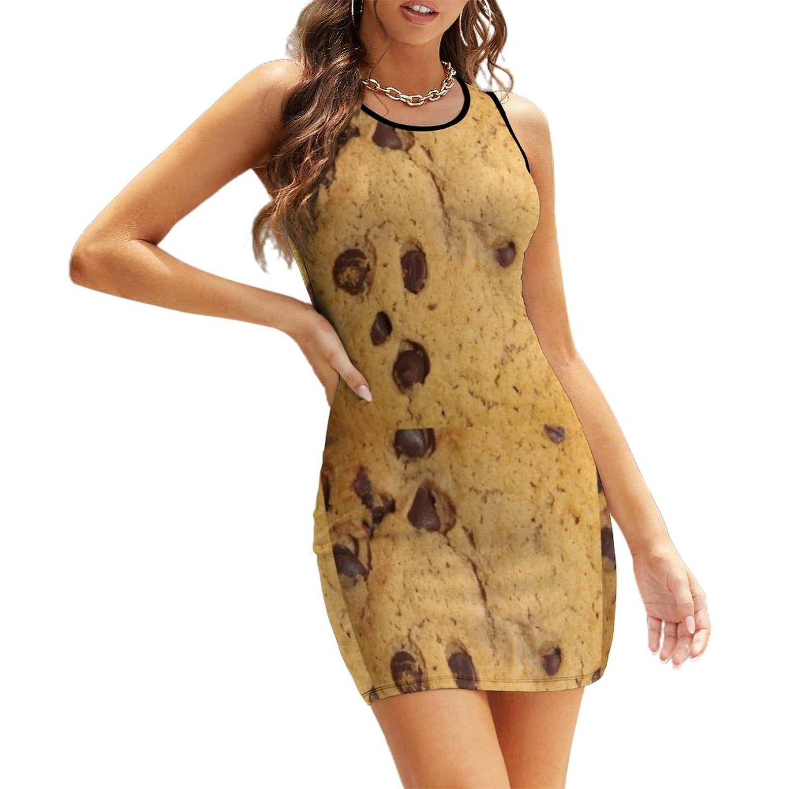 Chocolate Chip Cookie ( Textures ) Square Neck Dress Cute Loose Print ...