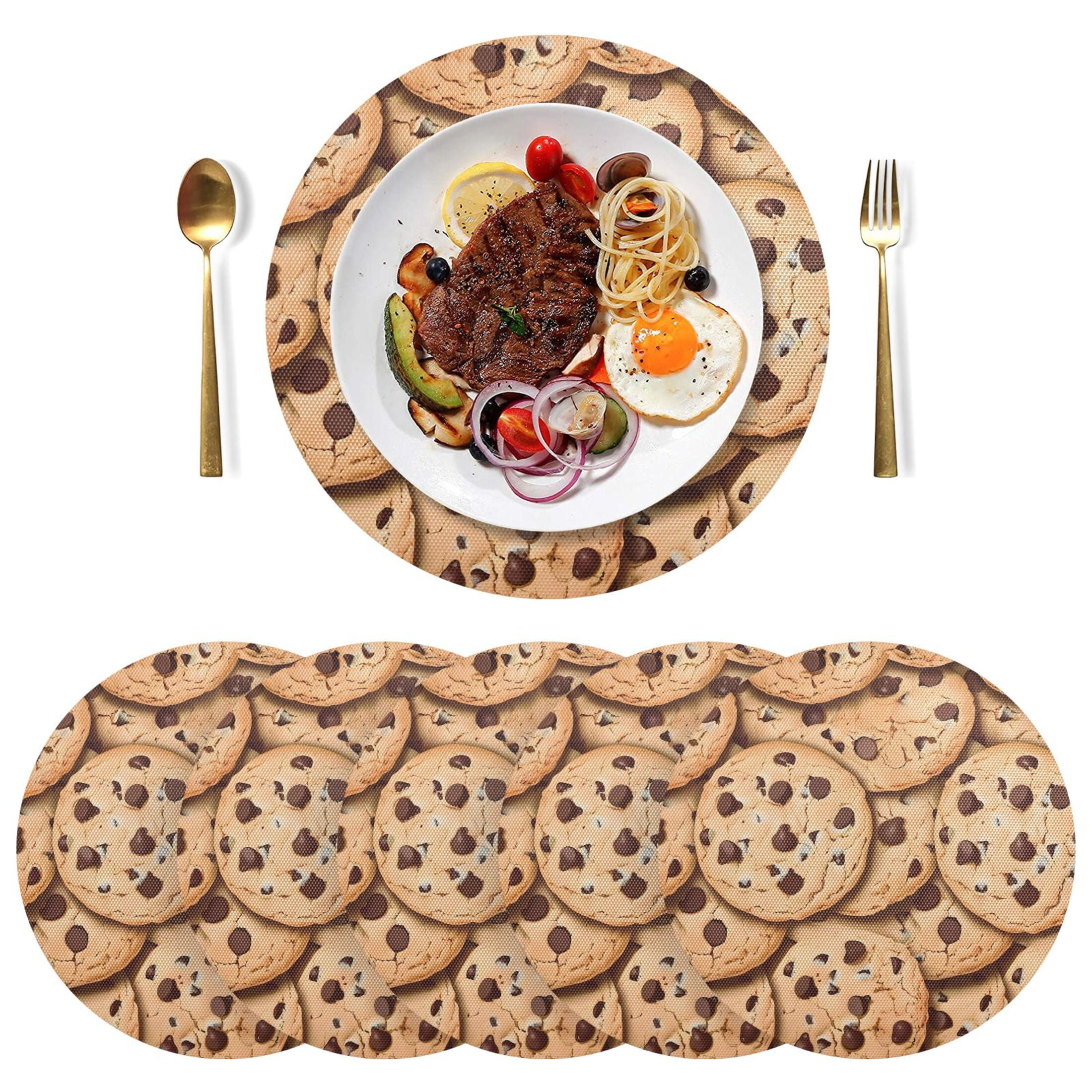 Chocolate Chip Cookies Black Round Placemats Plate Mats 15 Inch Non ...