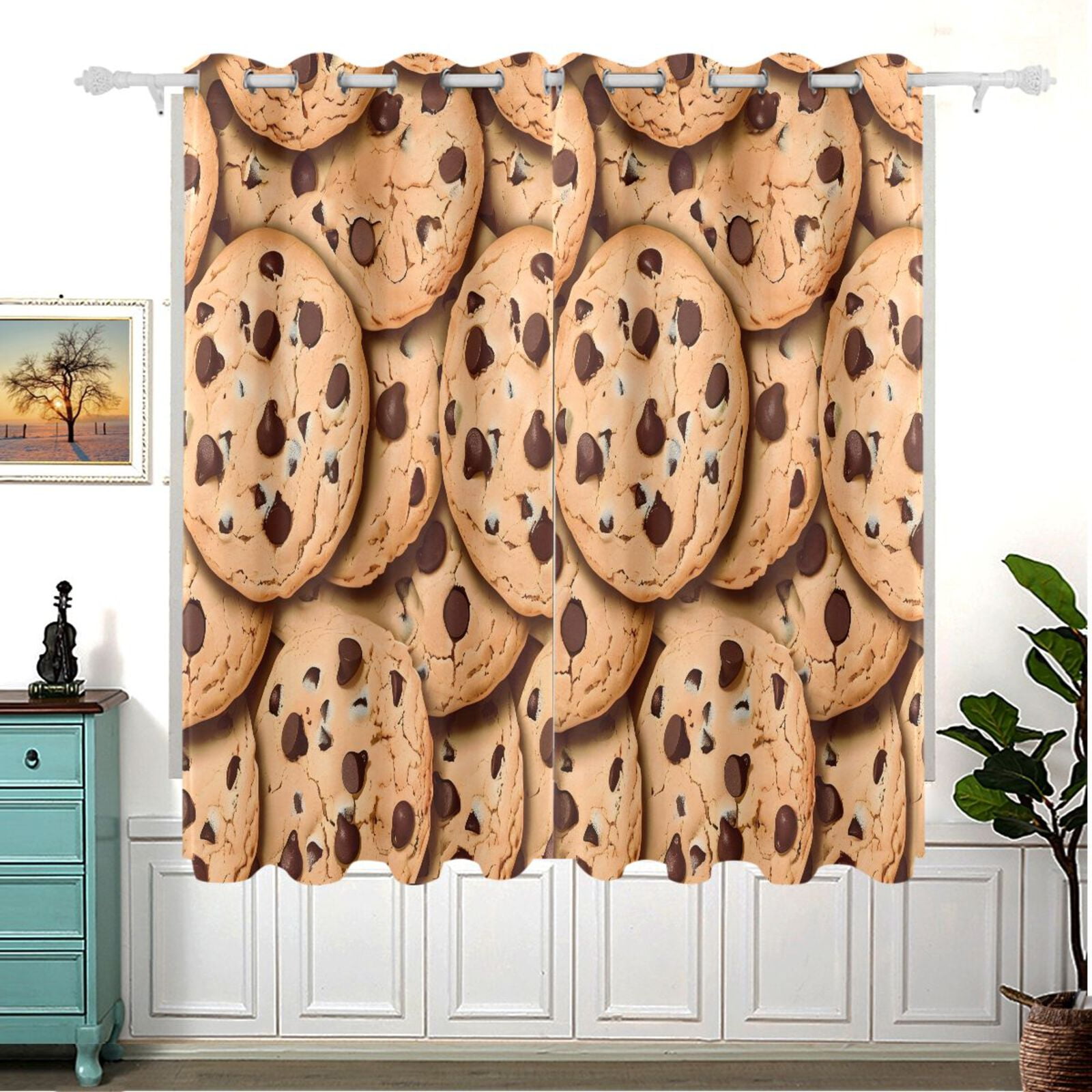 Chocolate Chip Cookies Blackout Curtain Panels 63x55in Drapes Privacy Assured for Living room ...