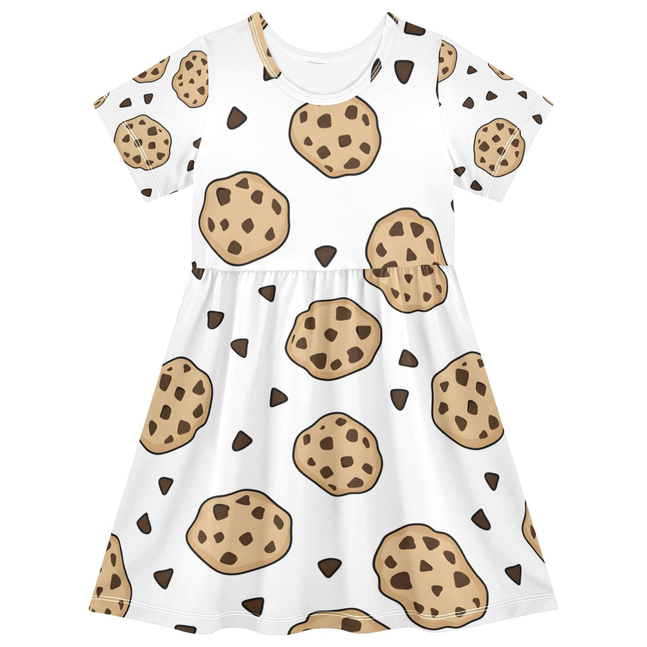 Chocolate Chip Cookies Pattern Girls Short Sleeve Dress A Line Sun ...