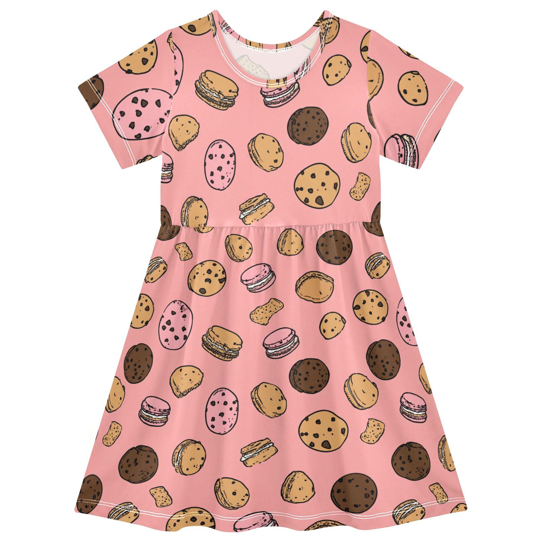Chocolate Chip Cookies Short Sleeve Dress A-Line Cute Midi Casual ...