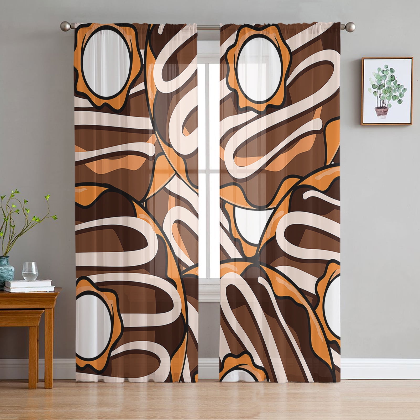 Chocolate Color Wavy Brown Tulle Curtains for Bedroom Modern Voile ...