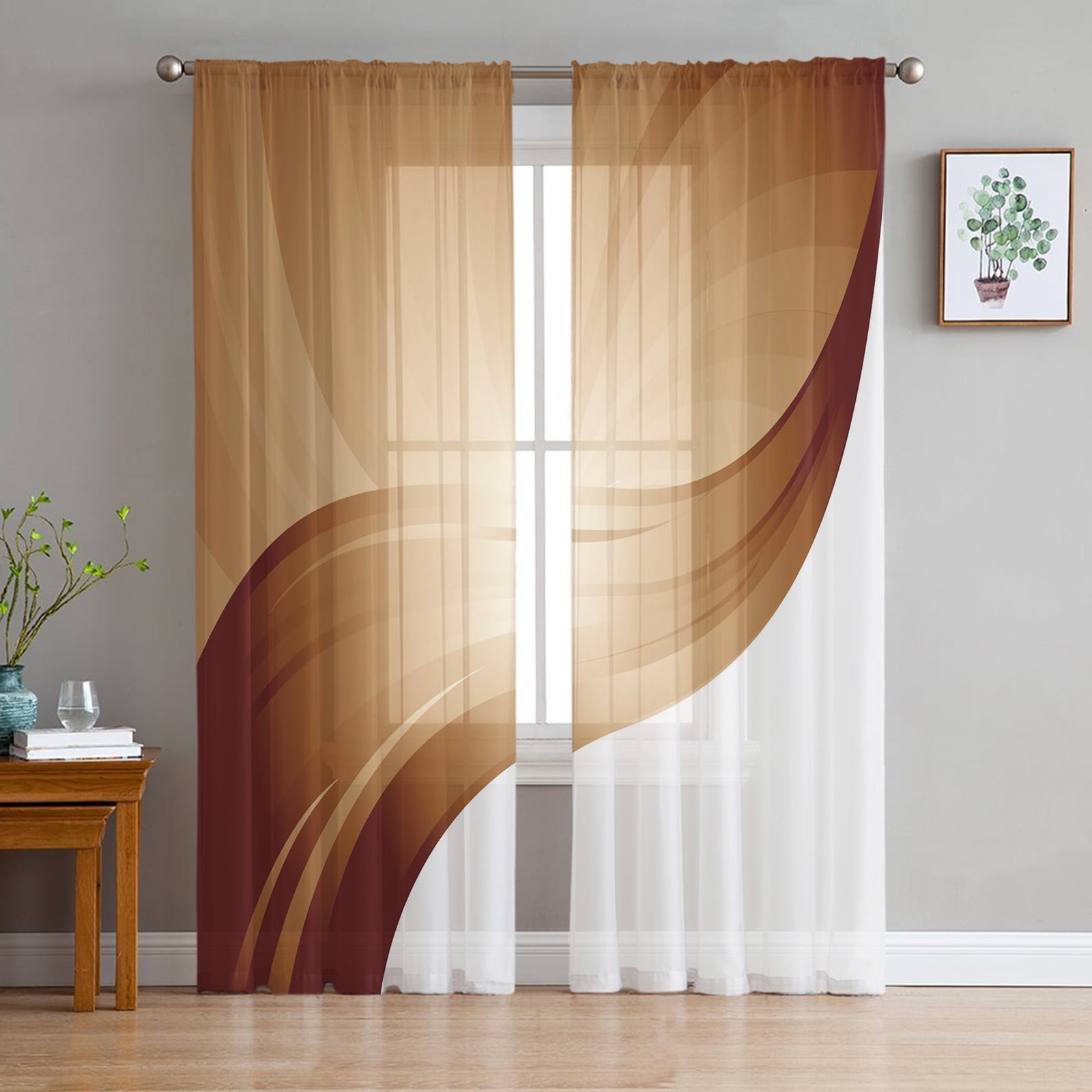 Chocolate Color Wavy Brown Tulle Curtains for Bedroom Modern Voile ...