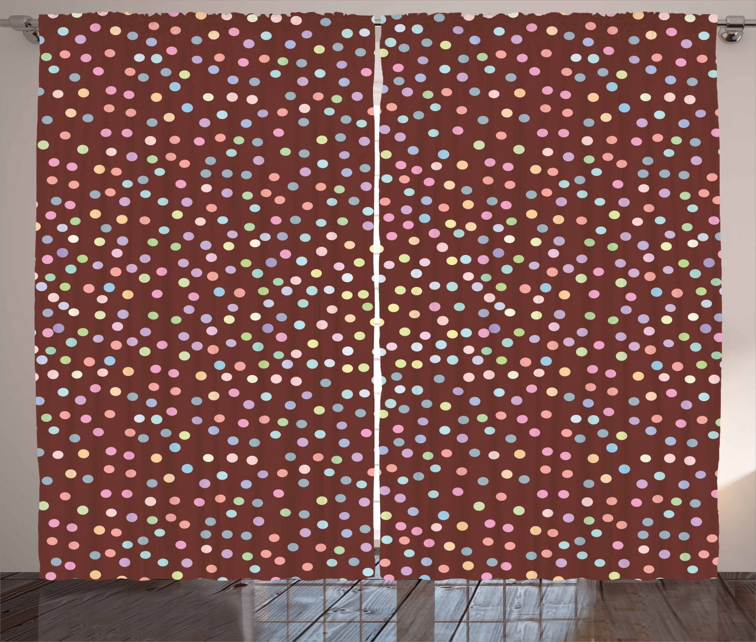 Chocolate Curtains 2 Panels Set, Polka Dot Glaze with Sprinkles Bonbons ...