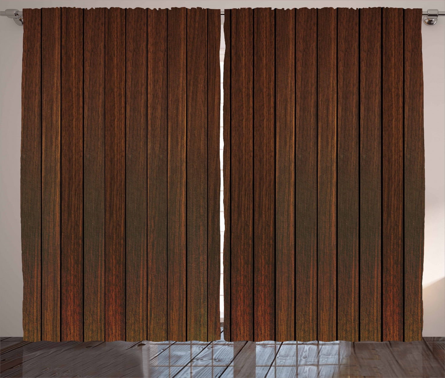 Ambesonne Chocolate Curtains 2 Panel Set, Wooden Floor Design, 108" x ...
