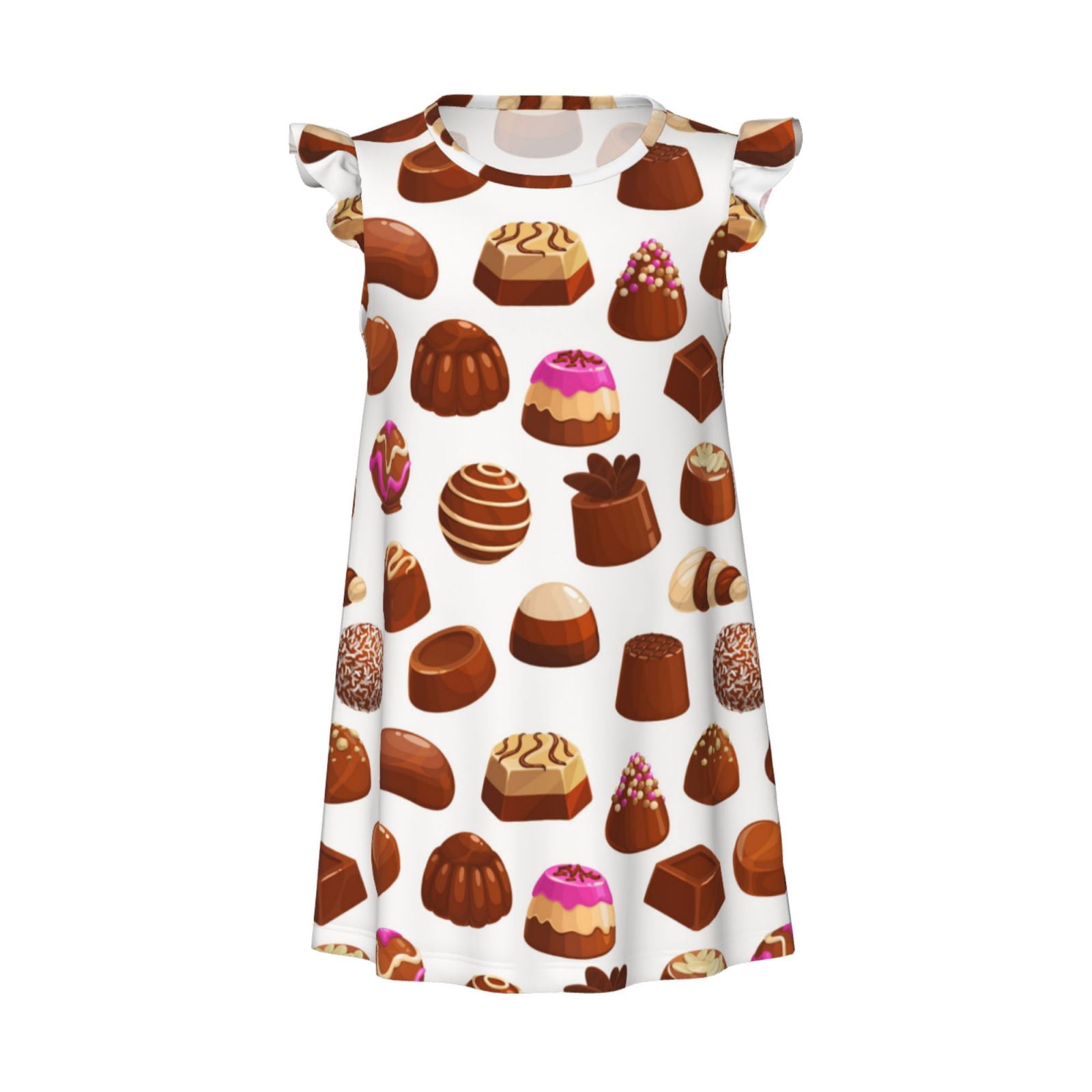 Chocolate Dessert Patterns Girls Nightgown, Flutter Short Sleeves Night ...