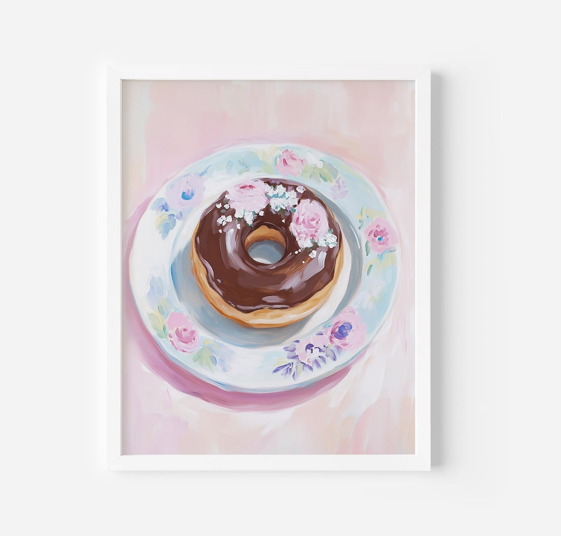 Chocolate Donut Pastel : Retro Kitchen Print , Trendy foodie Art Poster ...