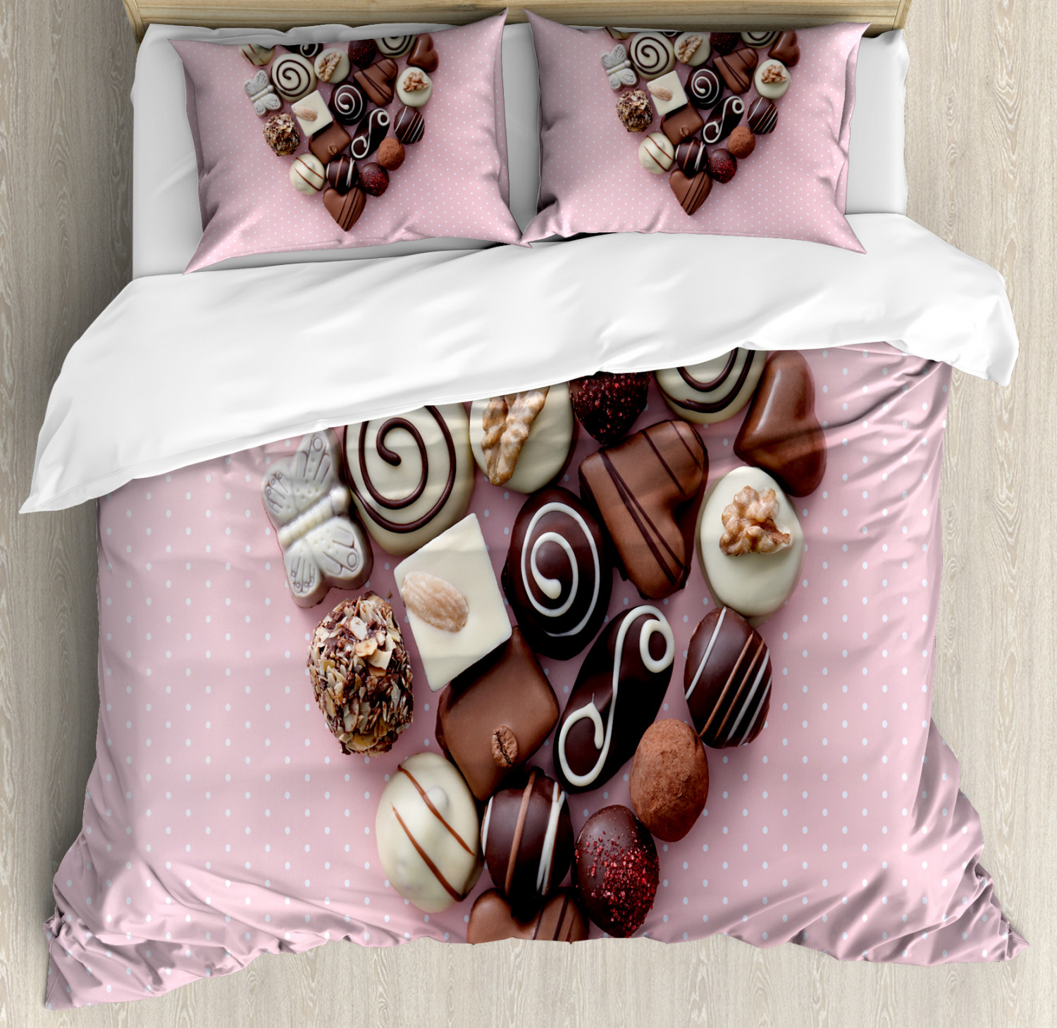 Chocolate Duvet Cover Set King Size, Chocolate Candies Heart Shape ...