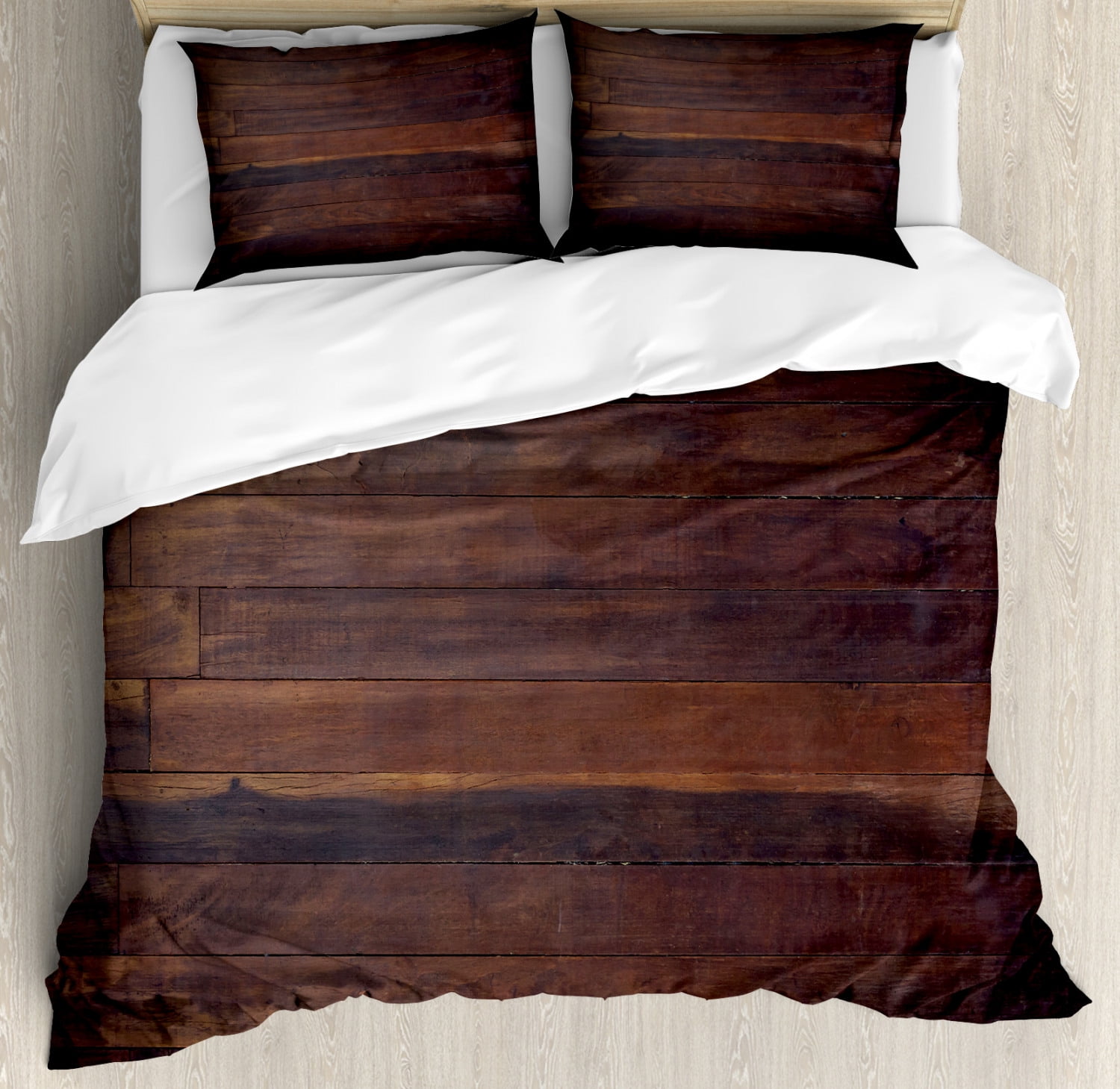 Chocolate Duvet Cover Set Queen Size, Aged Weathered Dark Timber Oak ...