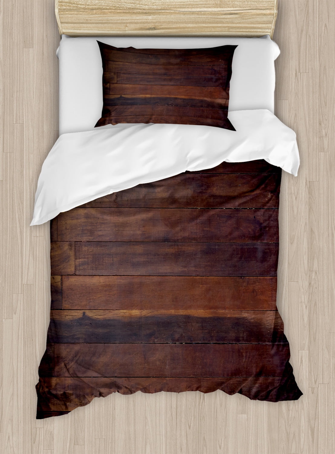 Chocolate Duvet Cover Set Twin Size, Aged Weathered Dark Timber Oak ...
