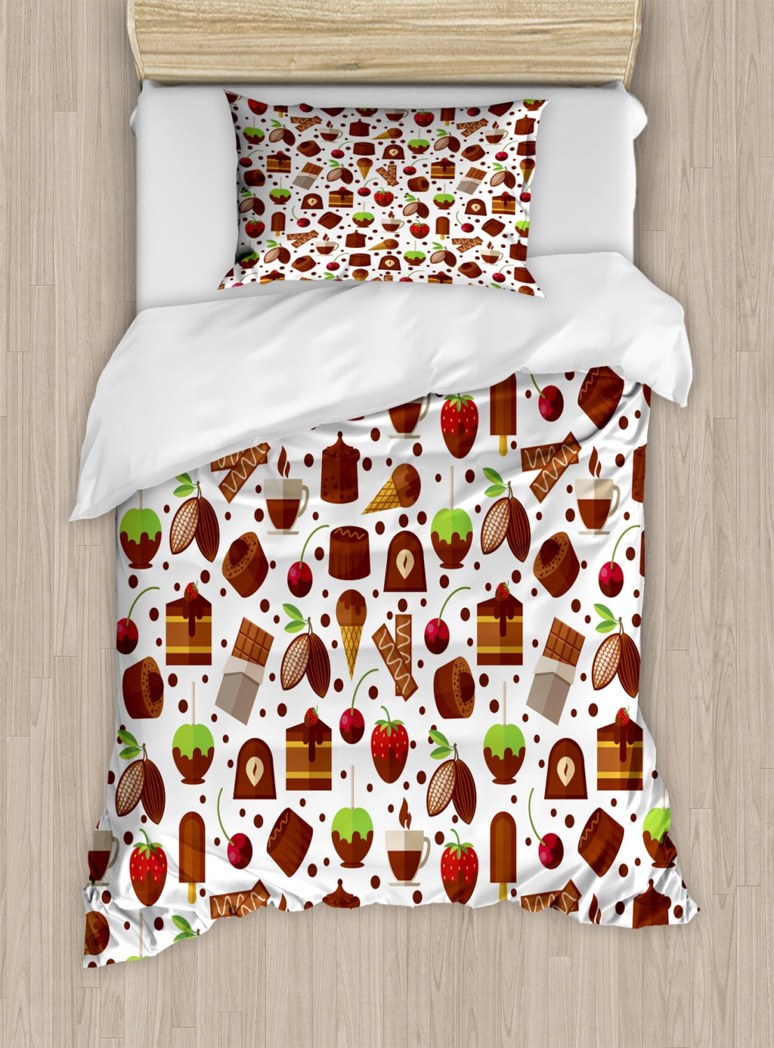 Chocolate Duvet Cover Set Twin Size, Sweets and Candies with Cocoa ...