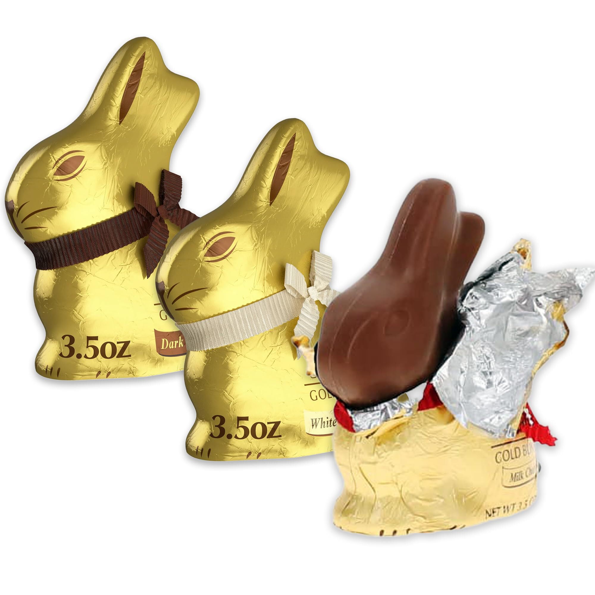Chocolate Easter Bunny Bulk 3 Pack- Contains 1 Each of Milk, White, and ...