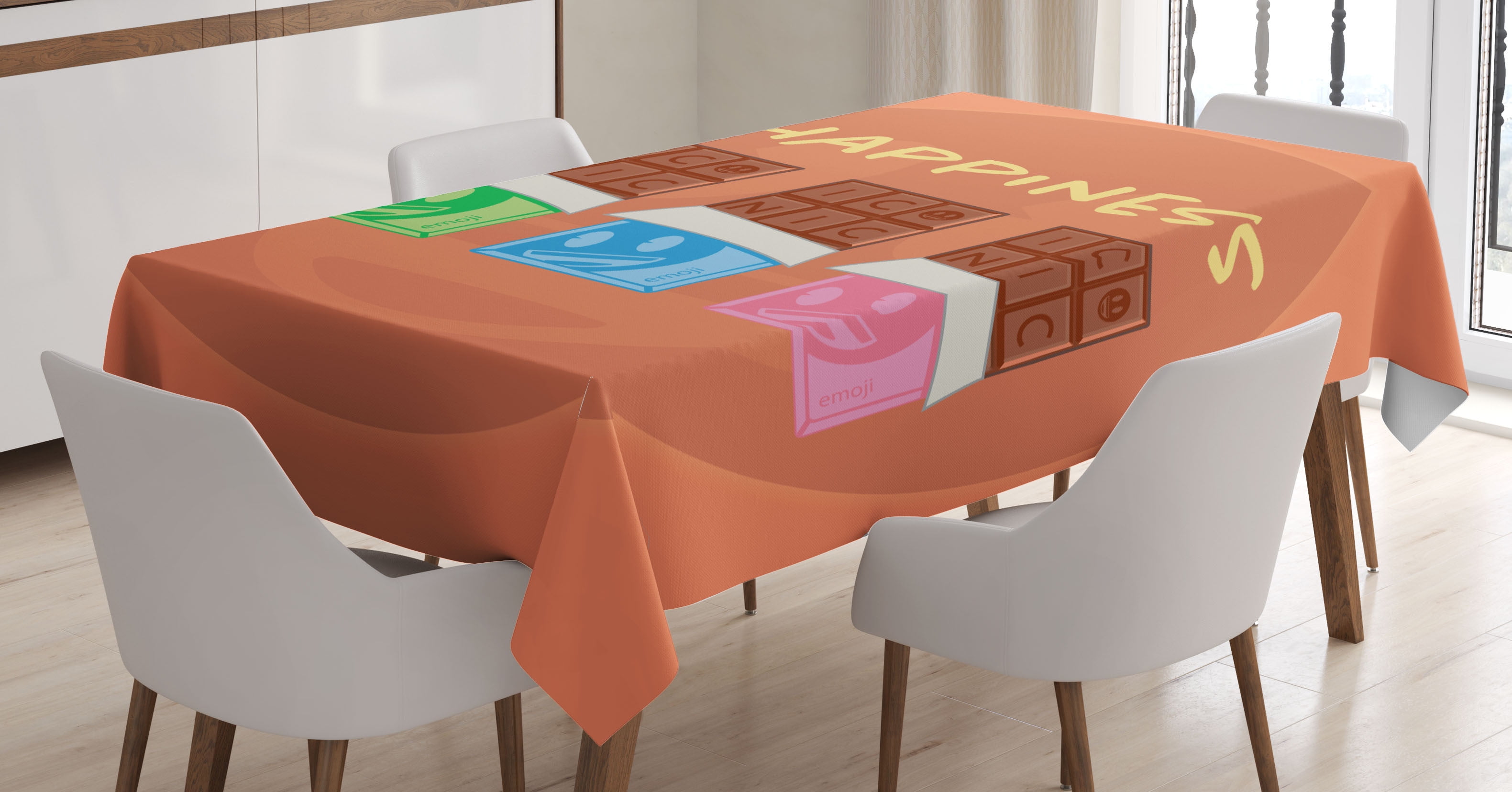Chocolate Emoji Tablecloth, Sweets and Bars Cartoon with Funny Faces ...