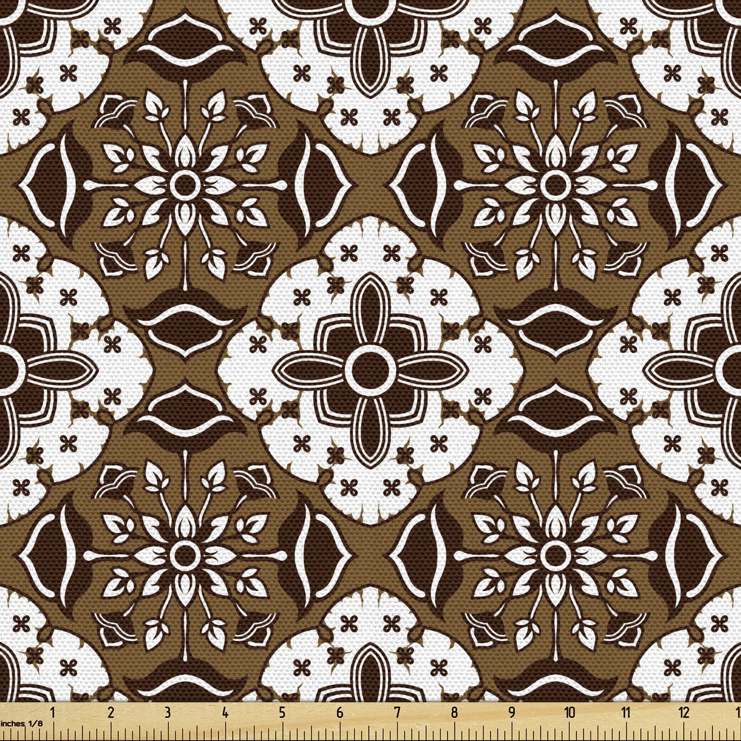 Ambesonne Chocolate Fabric by the Yard Upholstery, Batik Floral Pattern ...
