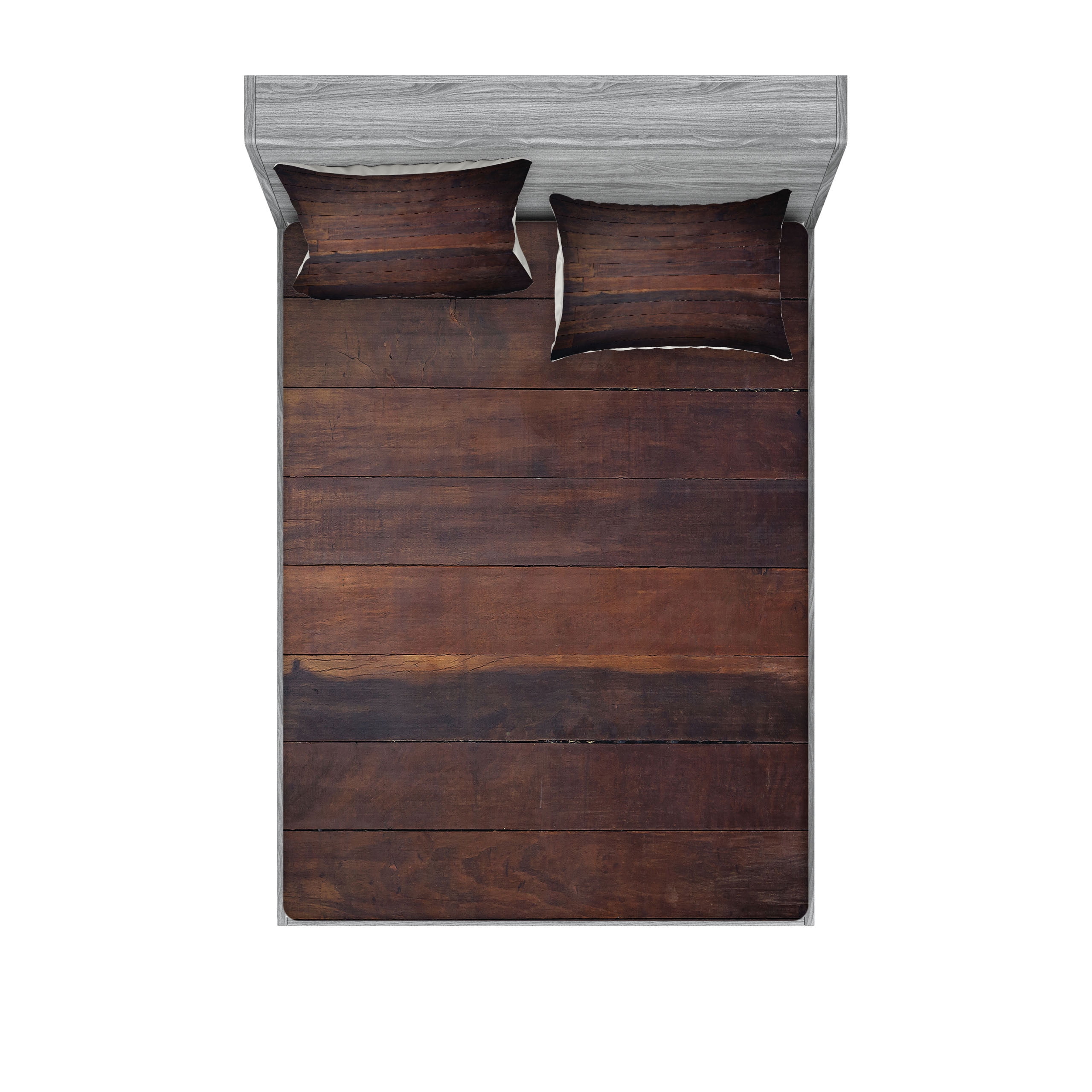 Chocolate Fitted Sheet & Pillow Sham Set, Aged Weathered Dark Timber ...
