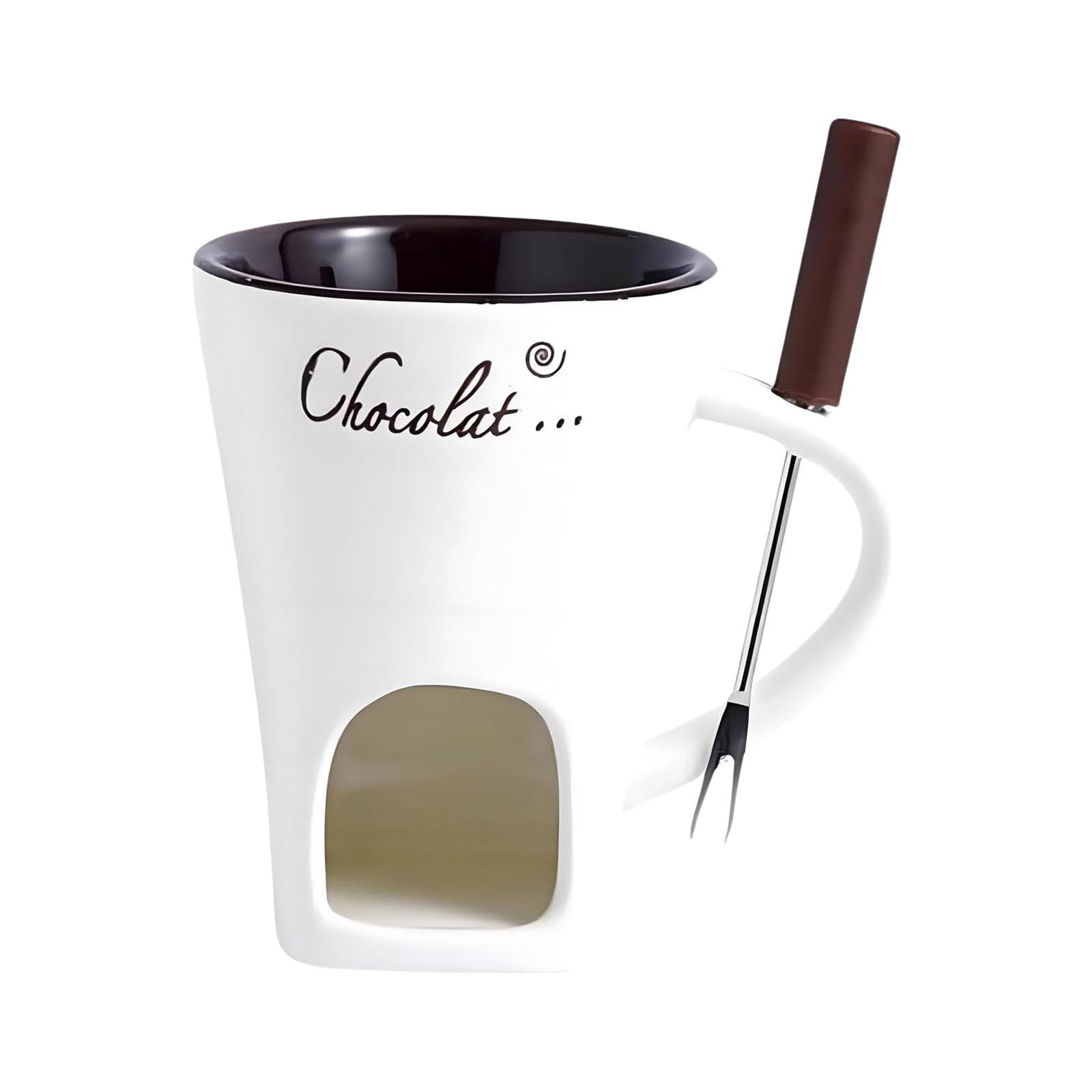 Chocolate Fondue Cup, Ceramic Chocolate Melting Mug with Fork, Multi ...
