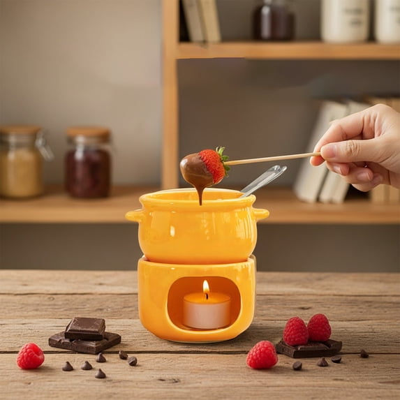 Chocolate Fondue Cup, Easy To Use And Clean, 1 Set, Ceramic Warmer Pot ...