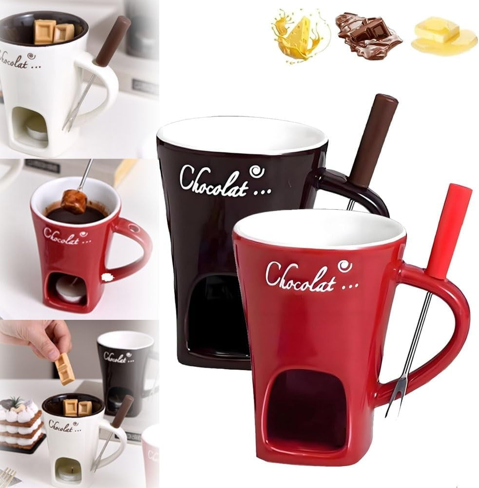Chocolate Fondue Cups, Mini Personal Fondue Mug with Forks, Chocolate ...