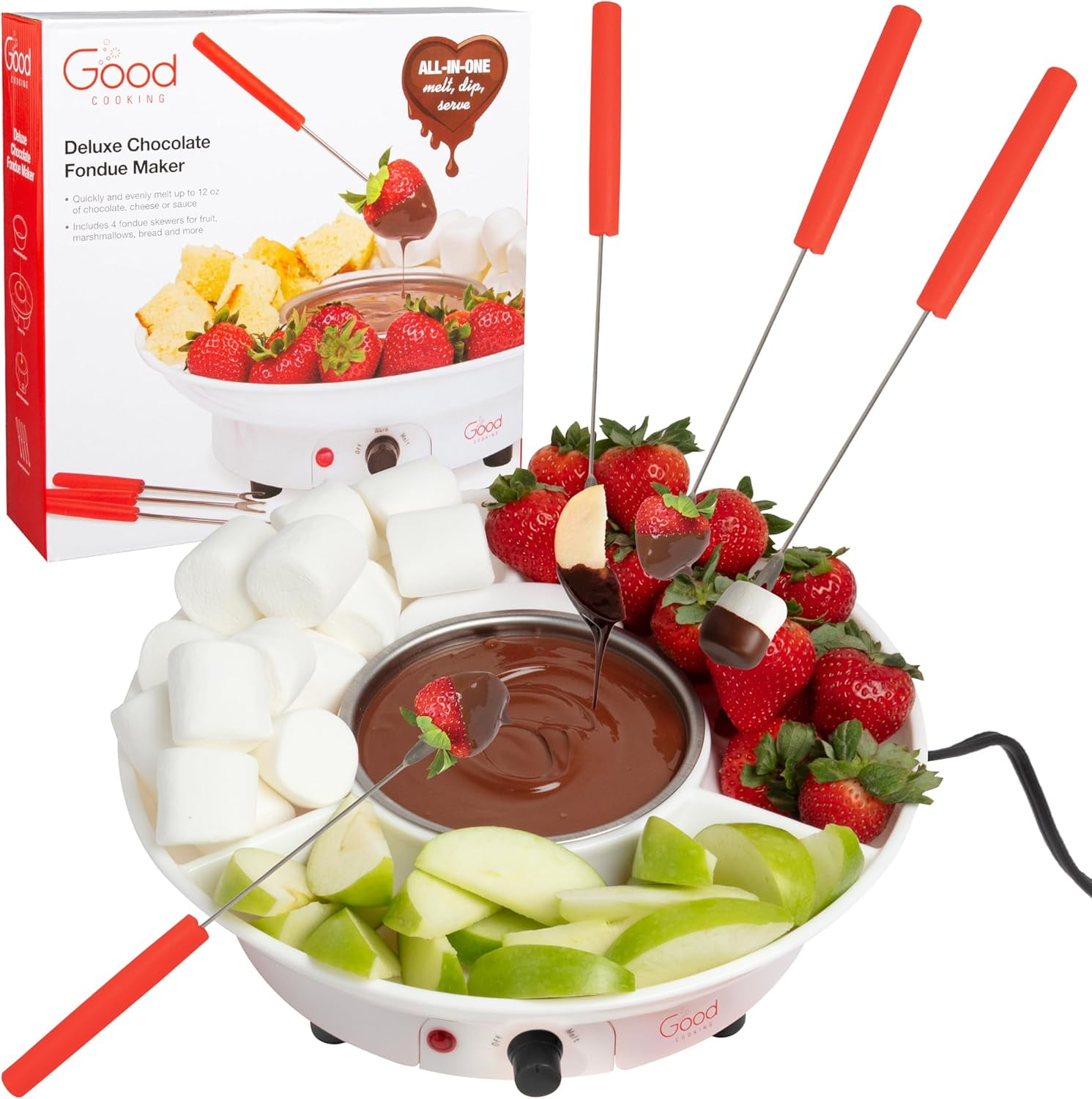 Deluxe Electric Chocolate Fondue Maker with 4 Forks and Serving Tray ...