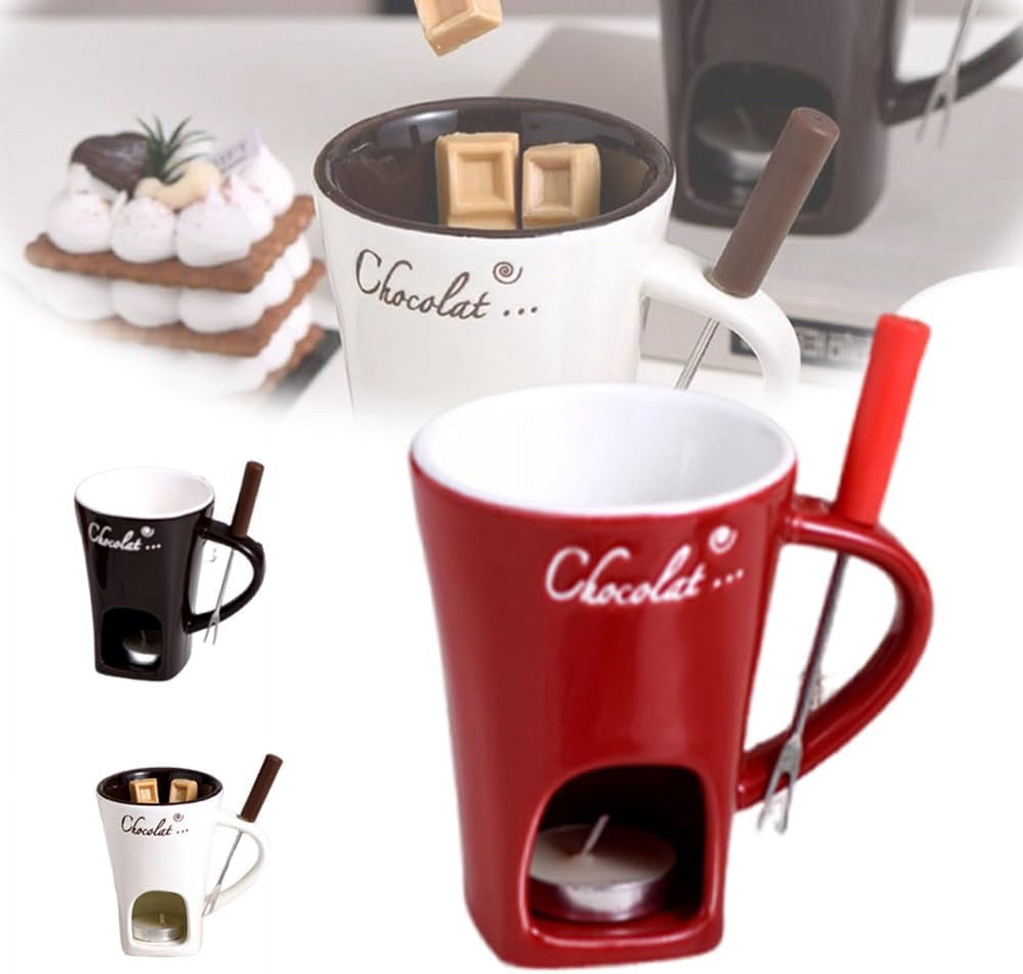 Chocolate Fondue Melting Mug Set with Forks, Personal Mini Multi ...