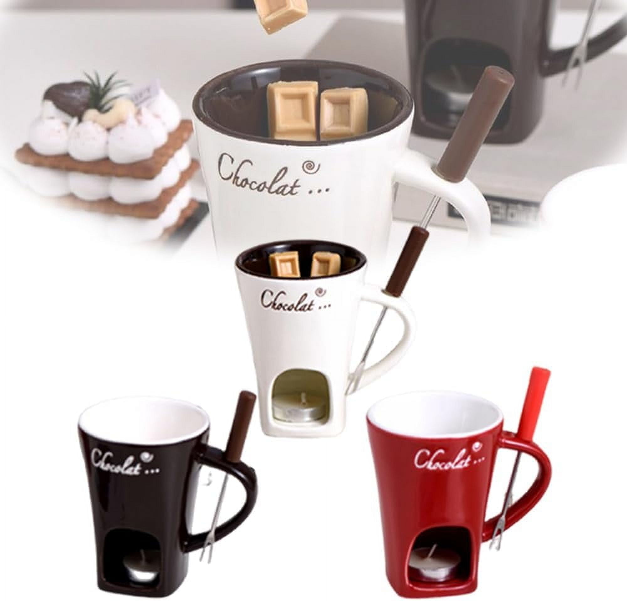 Chocolate Fondue Melting Mug Set with Forks, Personal Mini Multi ...