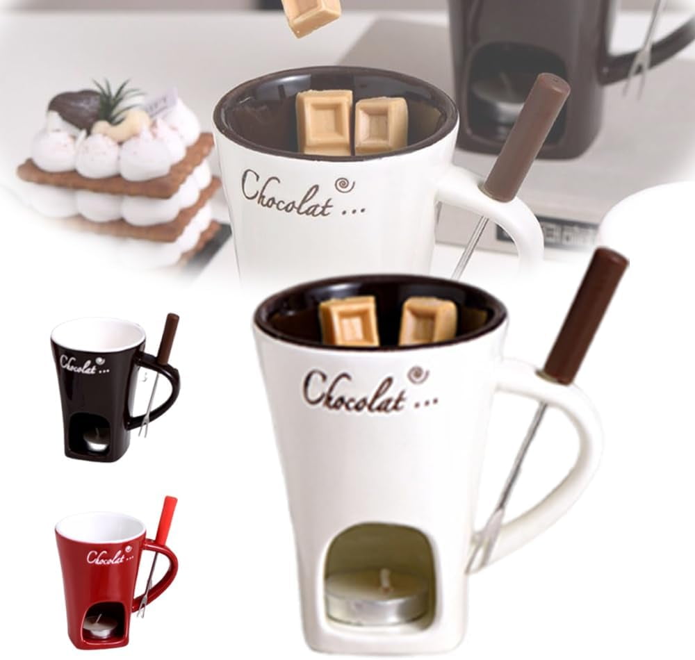 Chocolate Fondue Melting Mug Set with Forks, Personal Mini Multi ...