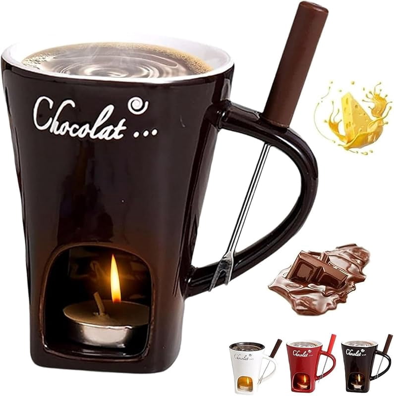 Chocolate Fondue Mug, 2025 New Sweet Fondue Cup with Fork and Candle ...
