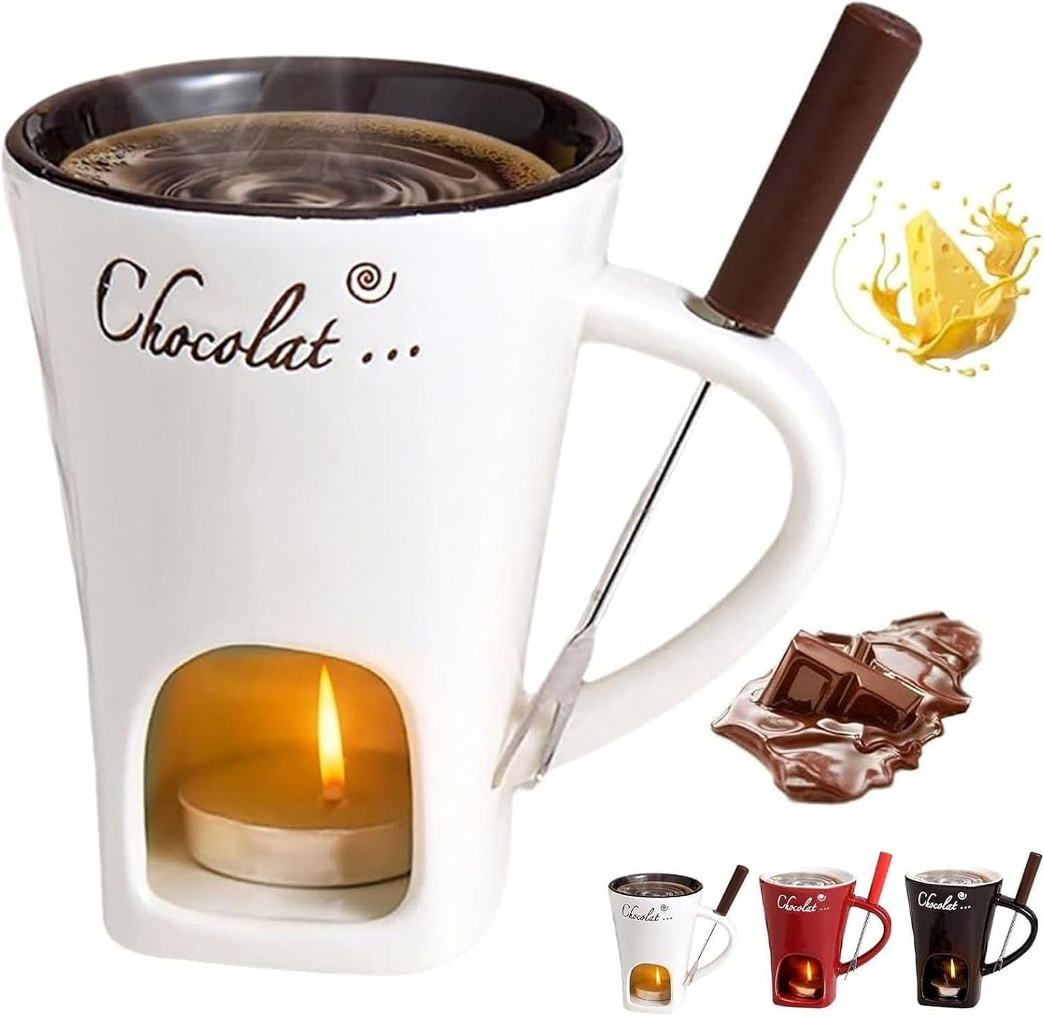 Chocolate Fondue Mug, 2025 New Sweet Fondue Cup with Fork and Candle ...